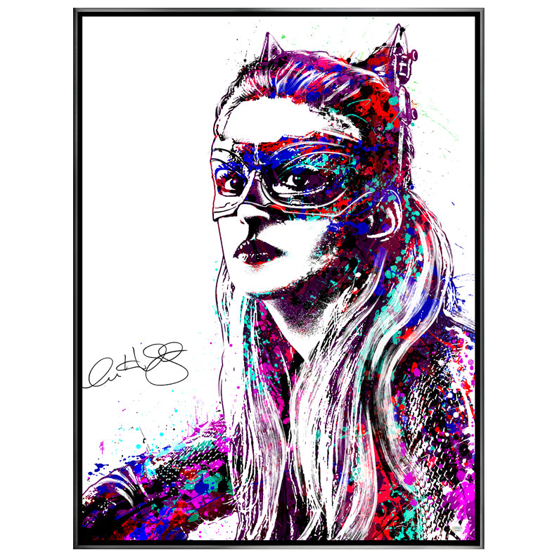 Anne Hathaway Autographed Michael Ferrari Catwoman 33"×43" Framed Canv ...